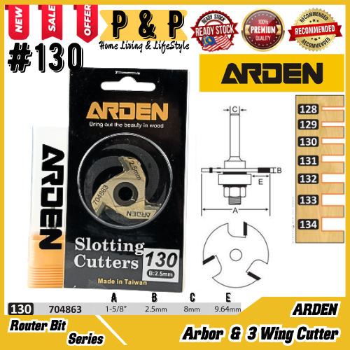 ARDEN Router 3 Wing Cutter & Arbor ( #128 / #129 / #130 / #131 / #132 ...