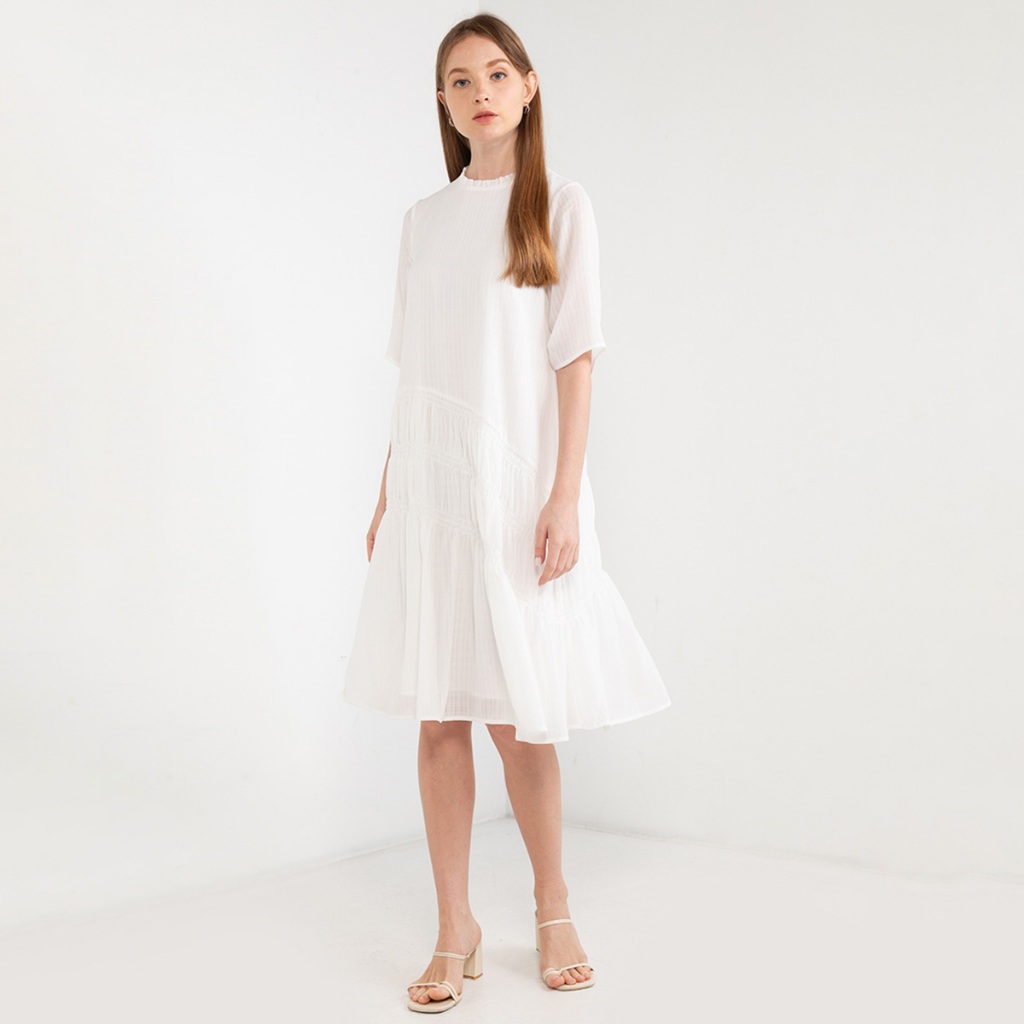 ELLE APPAREL Frill Neck Spiral Hem Short Dress EC100610-A302307 ...