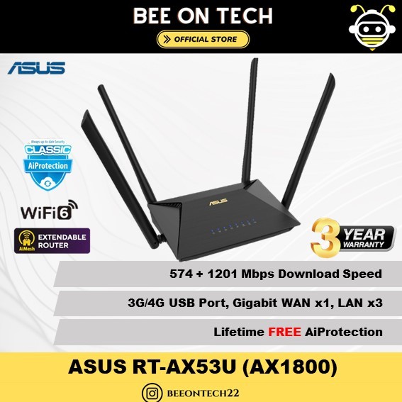 ASUS RT-AX53U (AX1800) Dual Band WiFi 6 Extendable Router, AiMesh | Shopee Malaysia