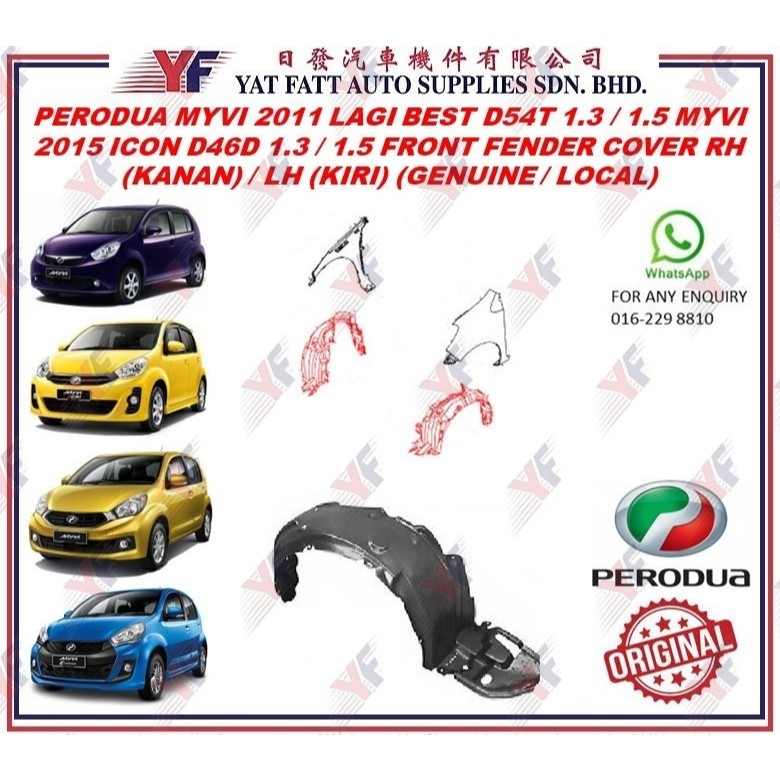 PERODUA MYVI 2011 LG.B D54T/MYVI 2015 ICON D46D FRONT FENDER COVER RH ...