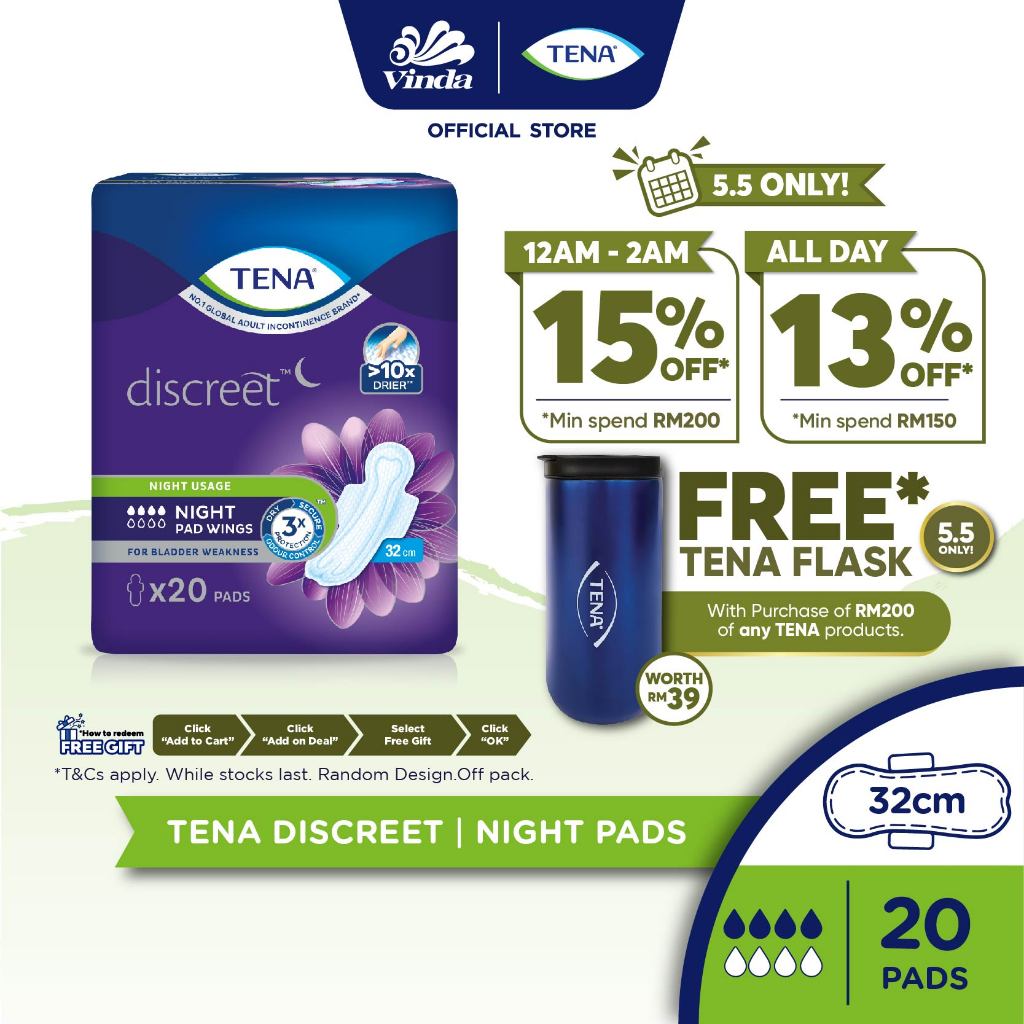 TENA Discreet Night Pad Wing 32cm (20s) | Shopee Malaysia