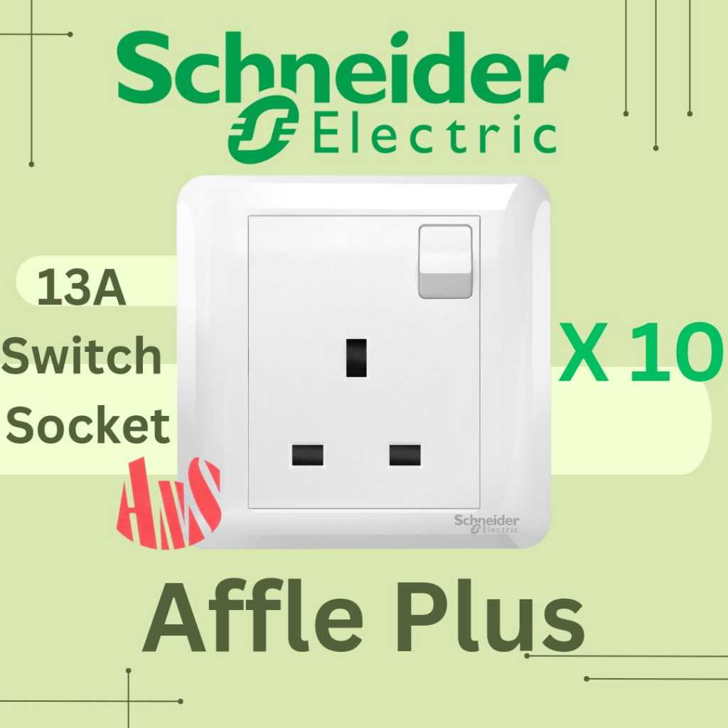 10PCS - Schneider Affle Plus White 13A Switch Socket Outlet Suis Soket ...