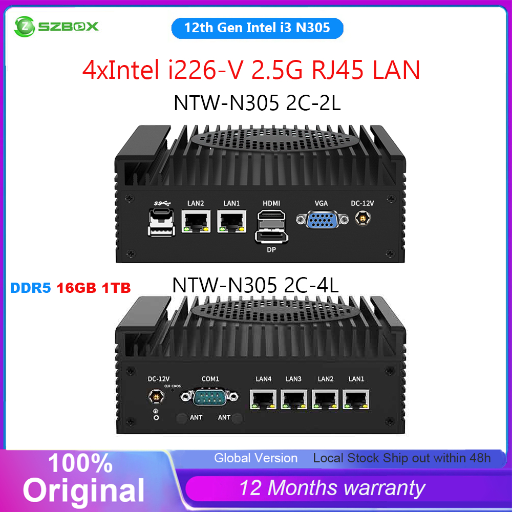 12th Gen Intel i3 N305 Fanless Industrial Mini PC Soft Router 4x i226-V ...