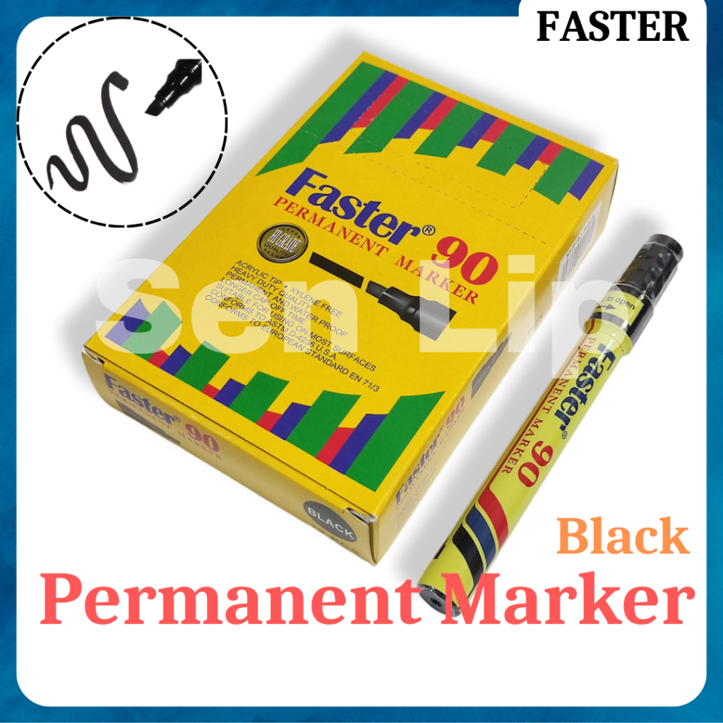 FASTER 90 Permanent Marker Pen Chisel Point (Black) | Shopee Malaysia