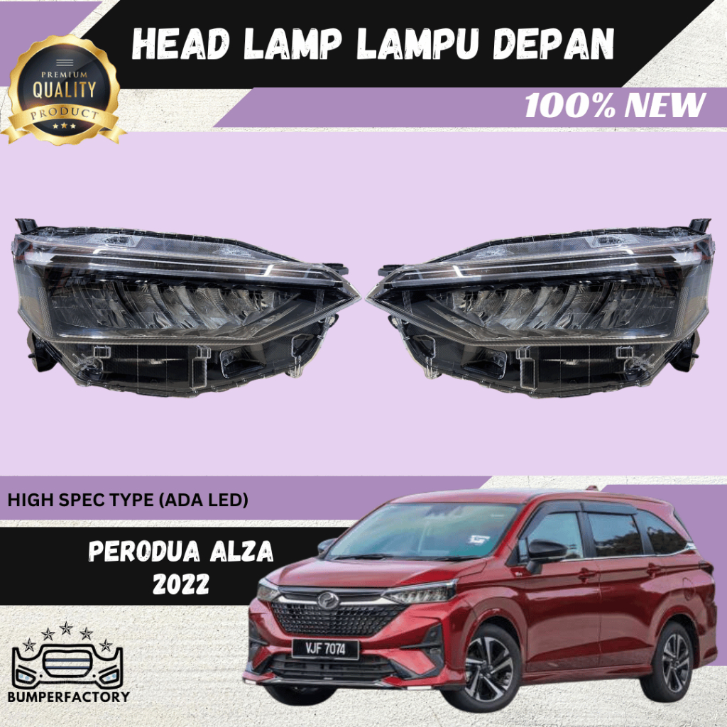 Original Perodua New Alza 2022 Head Lamp Lampu Depan Low & High Spec ...