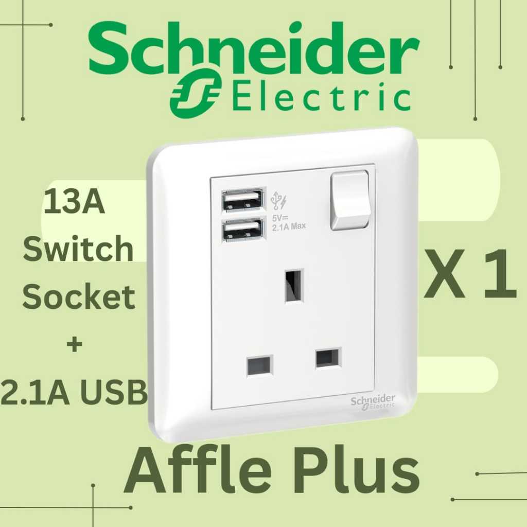 Schneider Affle Plus White 13A Switch Socket Outlet + 2X 2.1A USB ...