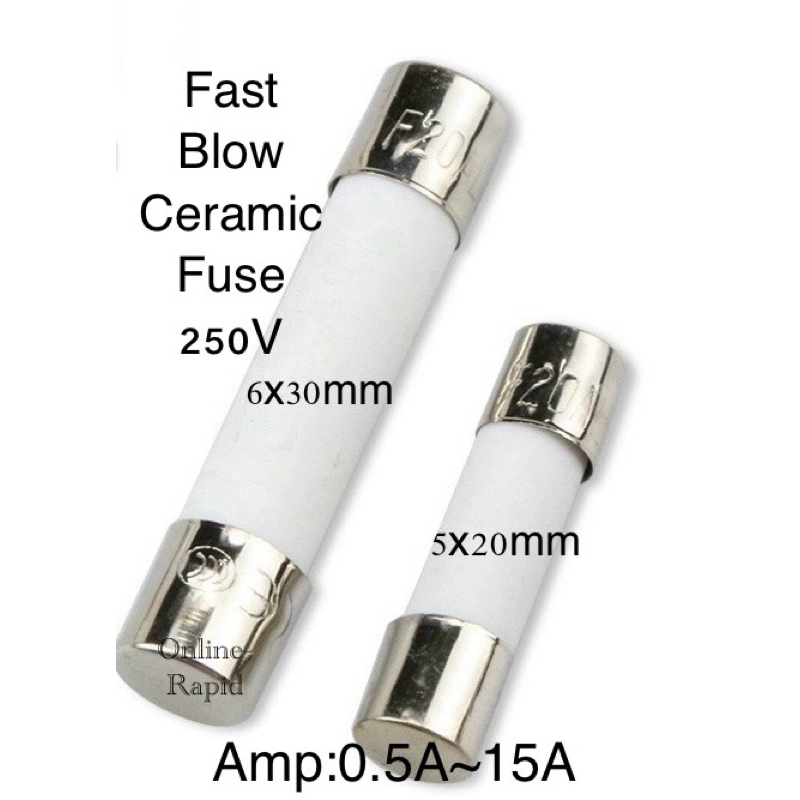 READY STOCK Ceramic Fuse 250V 6mmx30mm 5mmx20mm For PCB Board ...