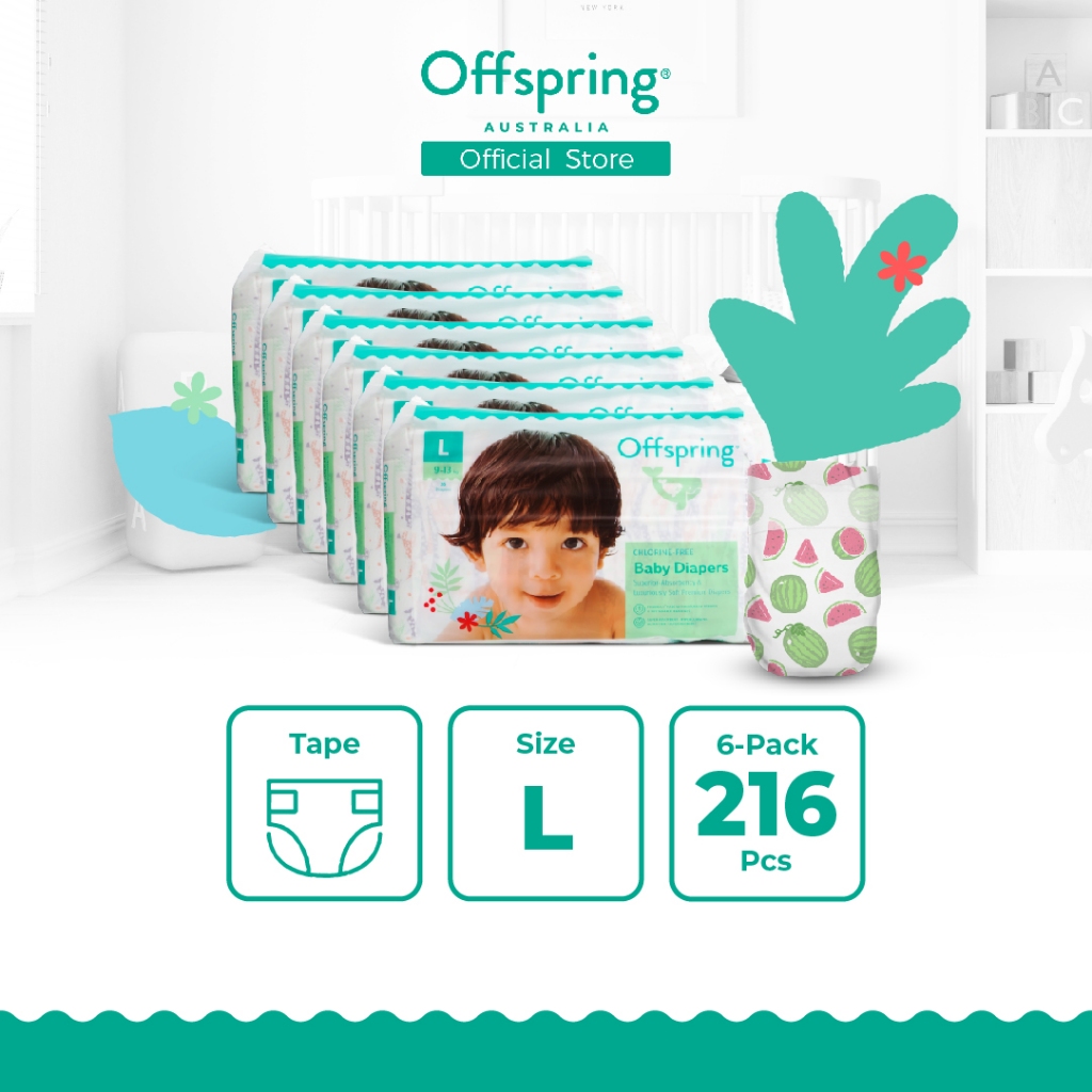 Offspring Fashion Baby Diapers Tape L (216pcs) [6 Packs] | Shopee Malaysia