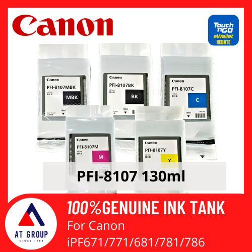 Canon Original PFI-8107 MBK, BK, C, M, Y Ink Cartridge (130ml)/Plotter Ink, iPF671,iPF771,iPF681 ...