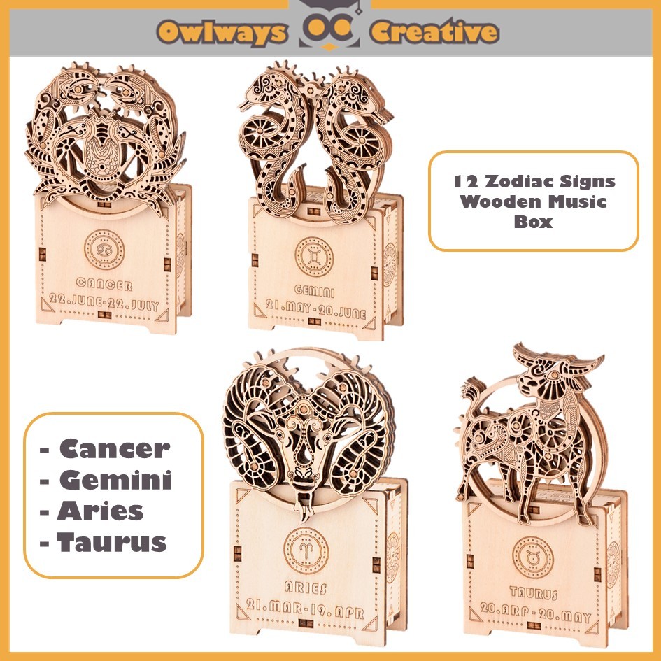 DIY Handmade 12 Zodiac Signs Horoscope Music Box Wooden Jigsaw Puzzle ...