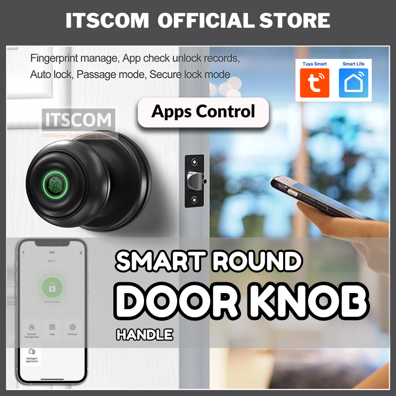 Smart Round Handle Door Knob | 3 Unlock Type | USB Type C | Smart App ...