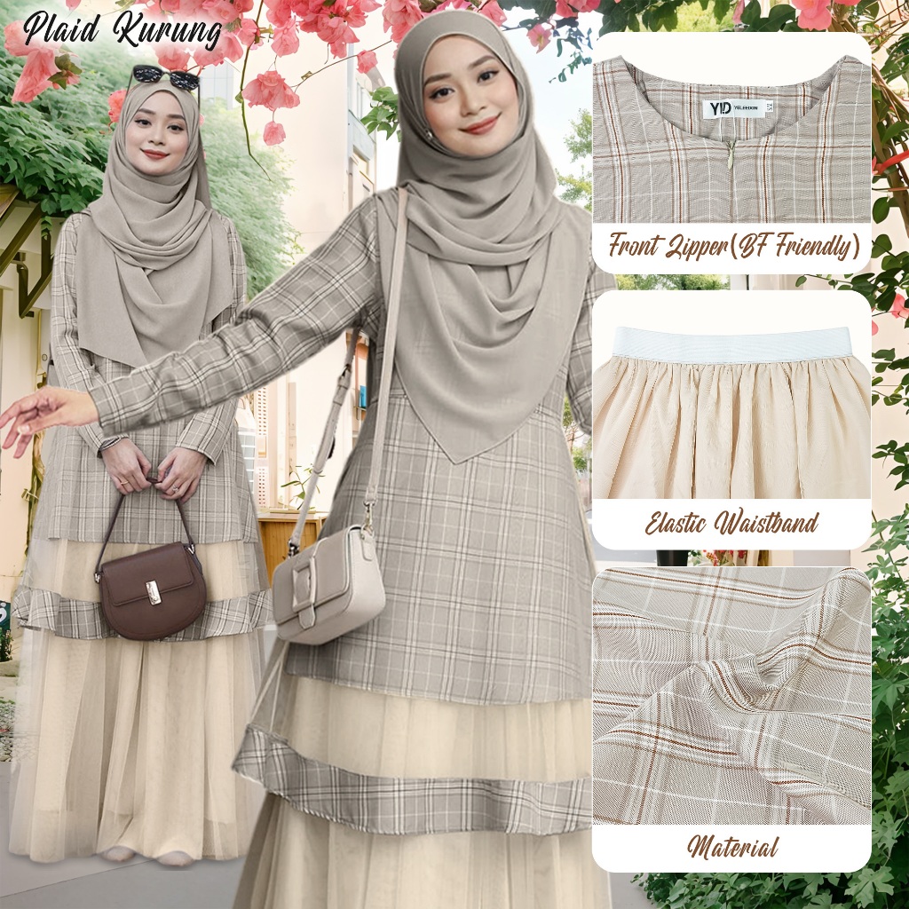 Baju Kurung Moden Plaid Peplum Baju Kebarung Mesh Kurung Jubah Muslimah ...
