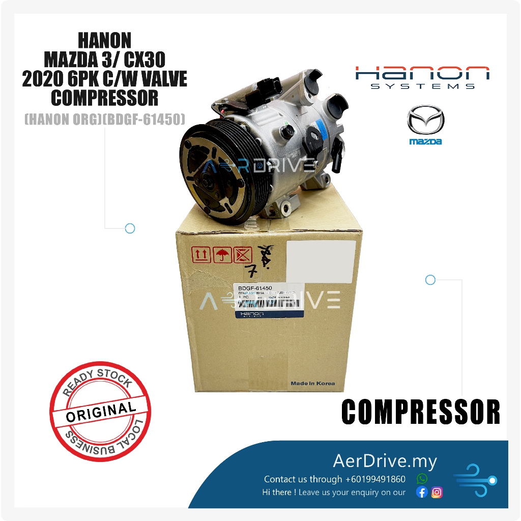 HANON ORIGINAL MAZDA 3/ CX30 2020 6PK 4-LEG COMPRESSOR C/W CONTROL ...
