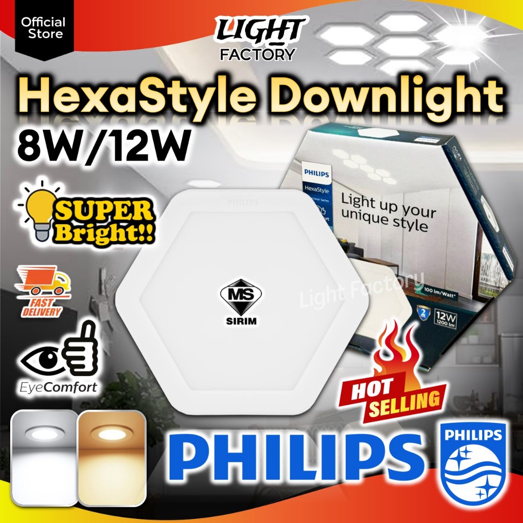 🔥NEW🔥PHILIPS Hexastyle Recessed Downlight 4''8W / 6''12W LED Ceiling ...