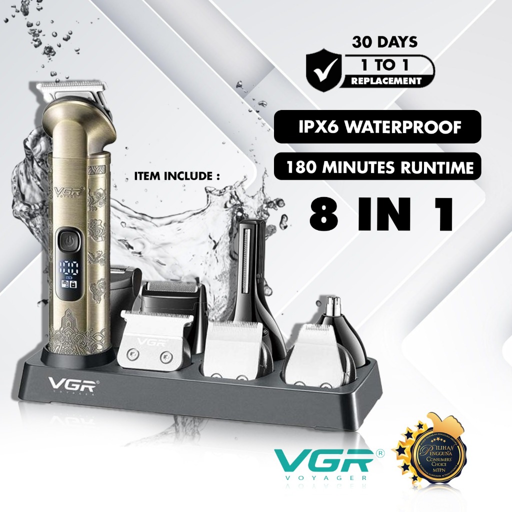 VGR V-110 8 in 1 Waterproof Beard Trimmer Cordless Hair Clippers IPX6 ...