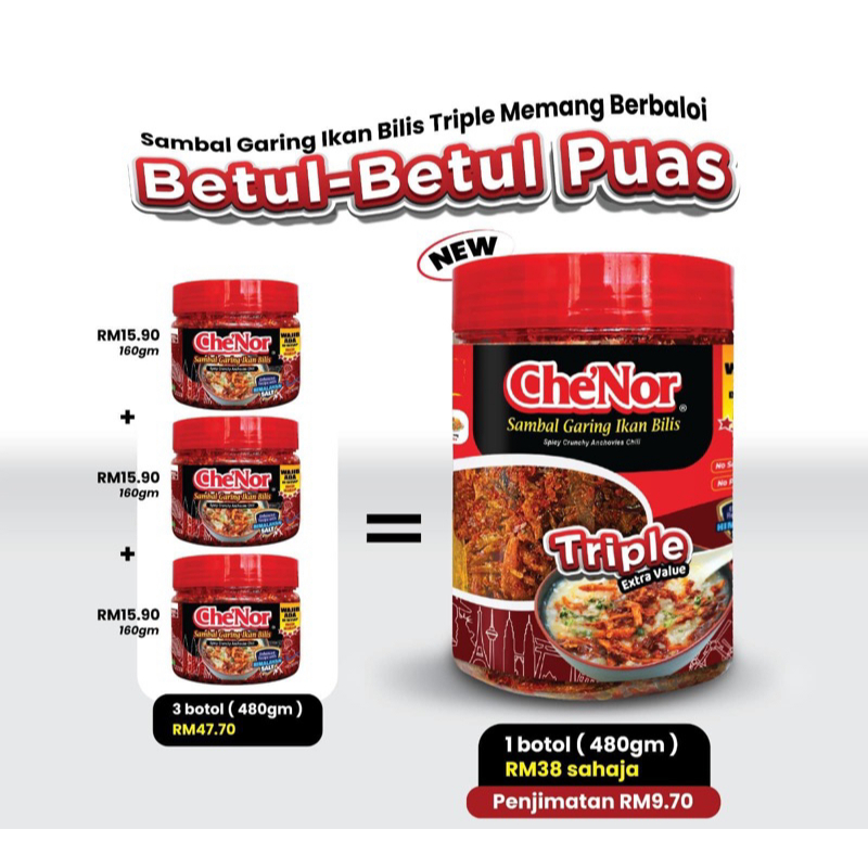 Promosi Sambal garing che nor triple 480gram | Shopee Malaysia