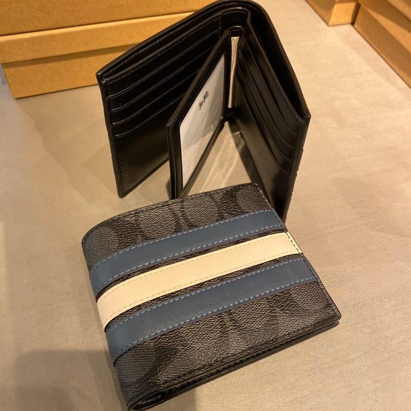🇲🇾💯Authentic Coach Men Wallet in Signature Canvas with Varsity Stripes ...