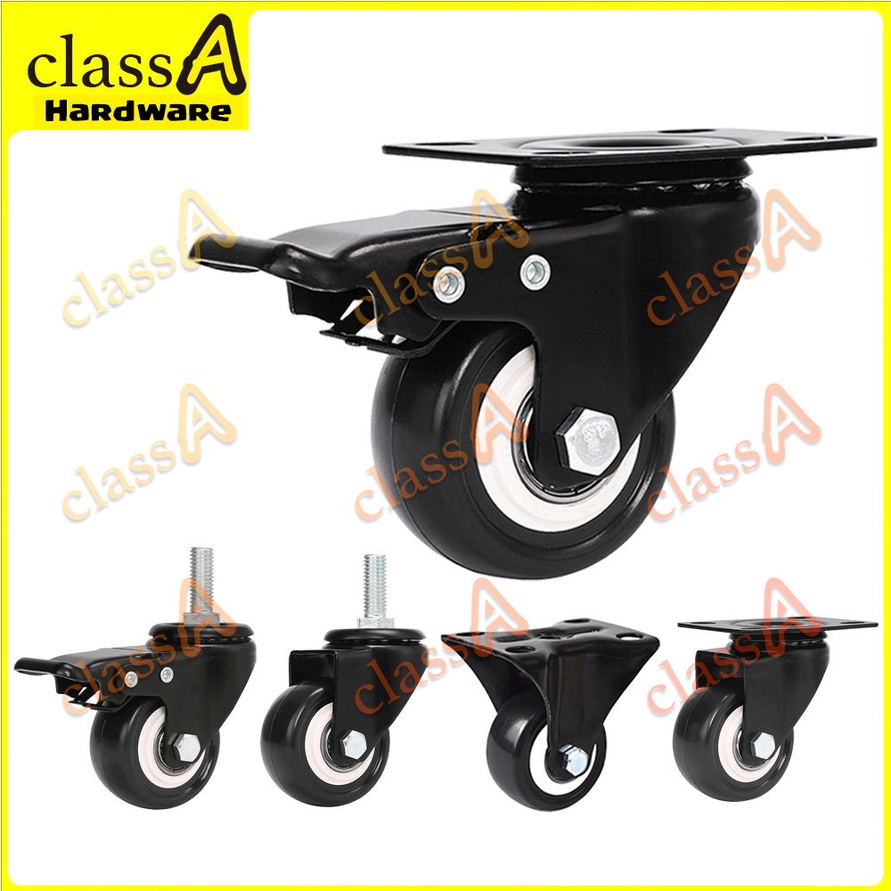 ClassAHW Black PU Heavy Duty Swivel Rigid Brake Caster Roller M8 M10 ...