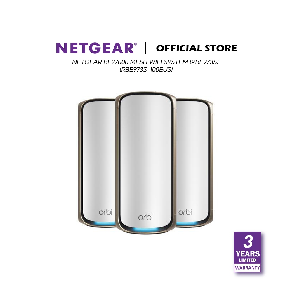Netgear BE27000 Mesh WiFi System (RBE973S) Orbi Series Quad-Band WiFi 7 ...