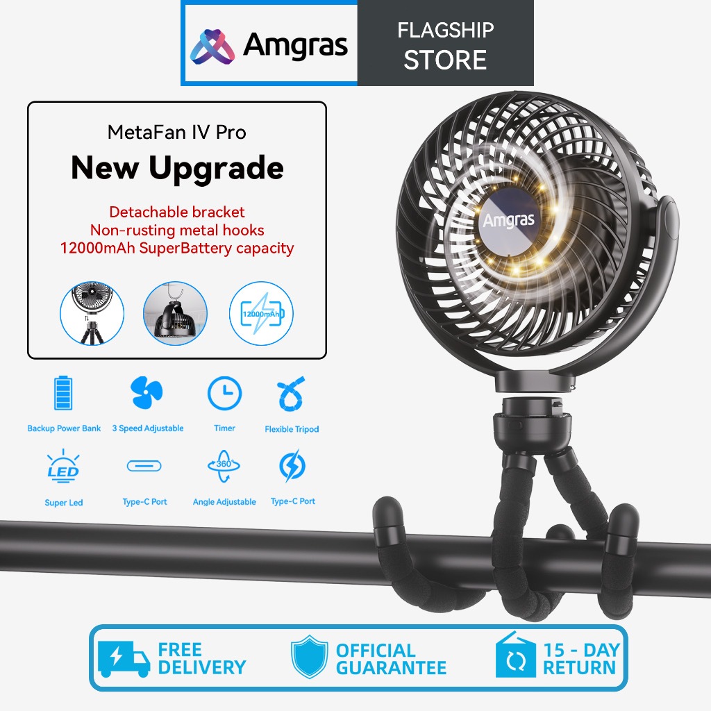 Amgras Stroller Baby Portable Mini Fan Rechargeable 9 Leds/Ultra Quiet ...