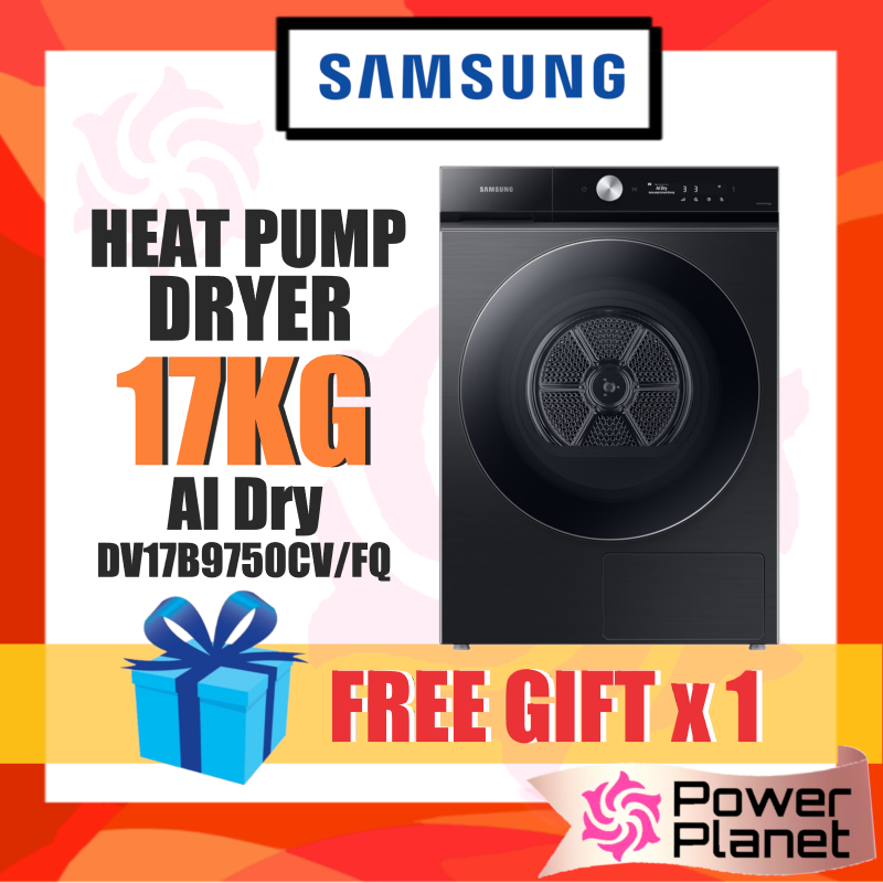 [FREE GIFT] Samsung 17kg DV17B9750CV/FQ Black | 9KG AI™ Dryer DV90BB9440GBFQ | Heat Pump 9kg ...