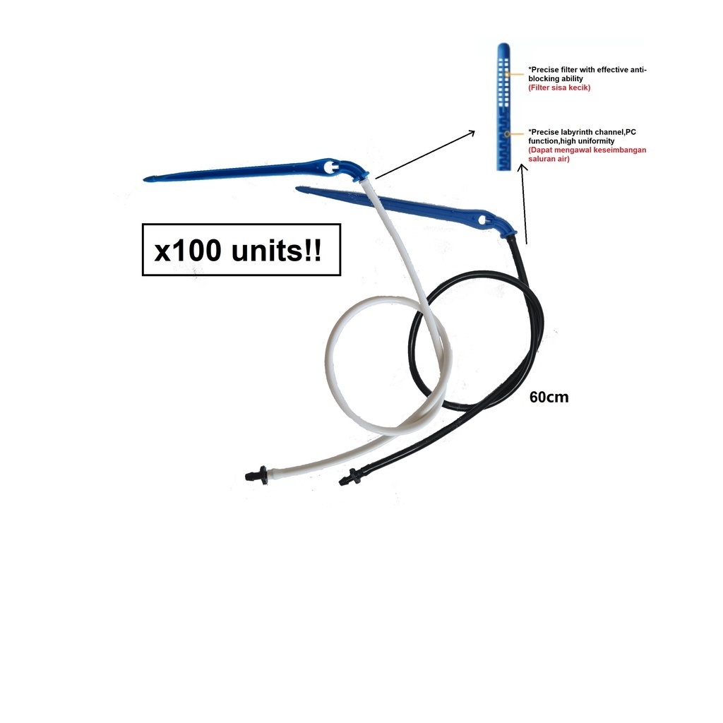 [100set] 60cm 3/5 Microtube Full Fertigation Dripper Set | Fertigasi ...