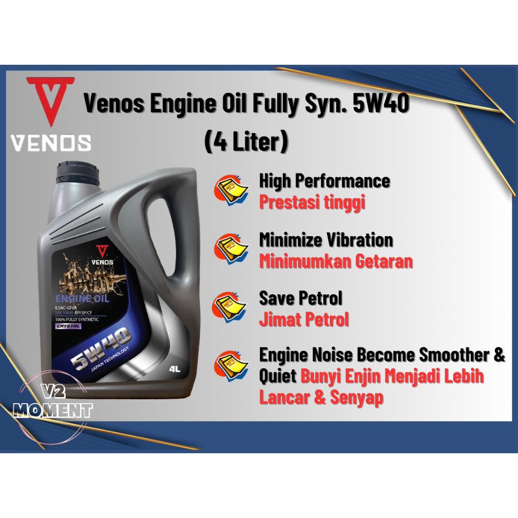 VENOS ENGINE OIL FULLY SYNTHETIC SAE 5W40 API SP/CF (4 LITER) | Shopee ...