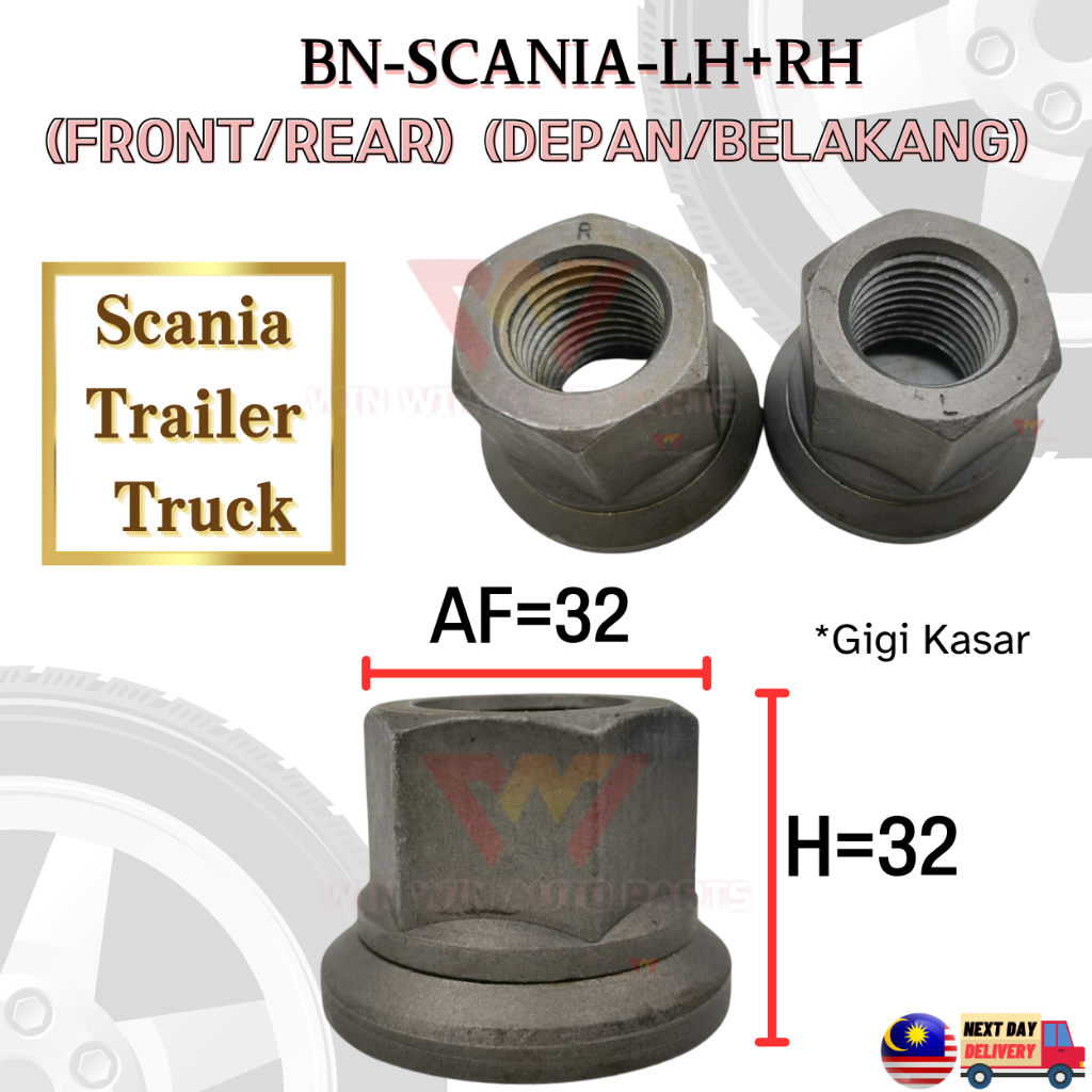 BN-SCANIA-LH+RH Scania/ Trailer/ Truck/ Hub Bolt Nut Only Tayar Nut ...