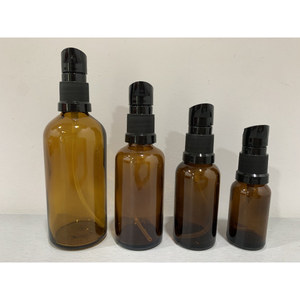 READY STOCK!!! 15-100ML AMBER GLASS PUMP BOTTLE WITH BLACK PUMP OR ...