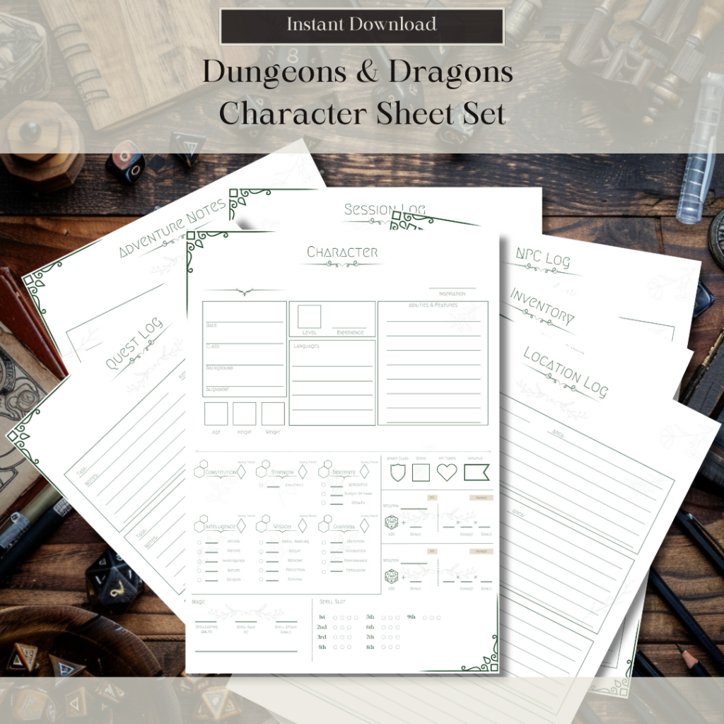 Digital Download & Printable: Dungeon and Dragons (DND) Character Sheet ...