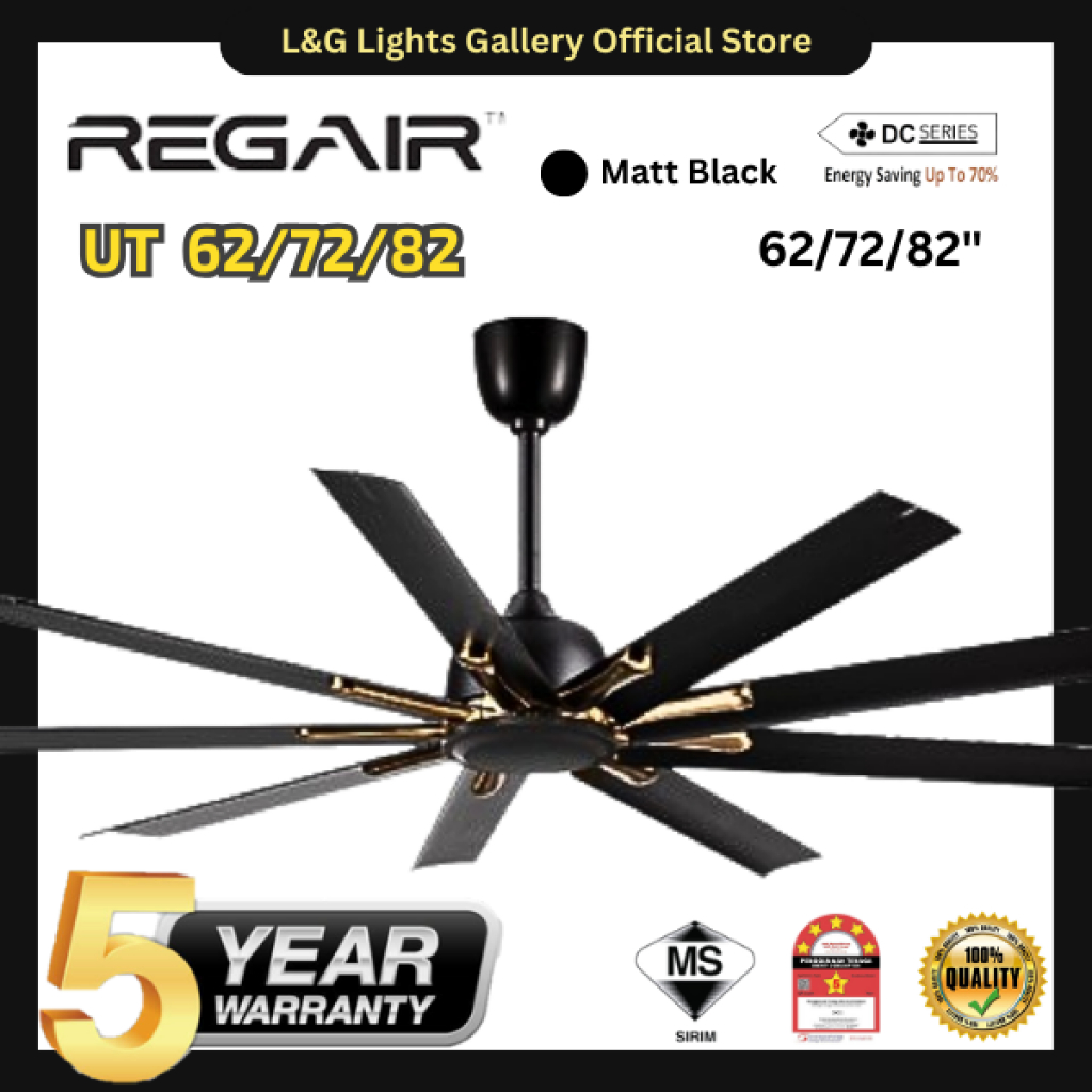 Regair UT 62/72/82 Inches DC Motor Ceiling Fan 8 Speed lglights Kipas ...