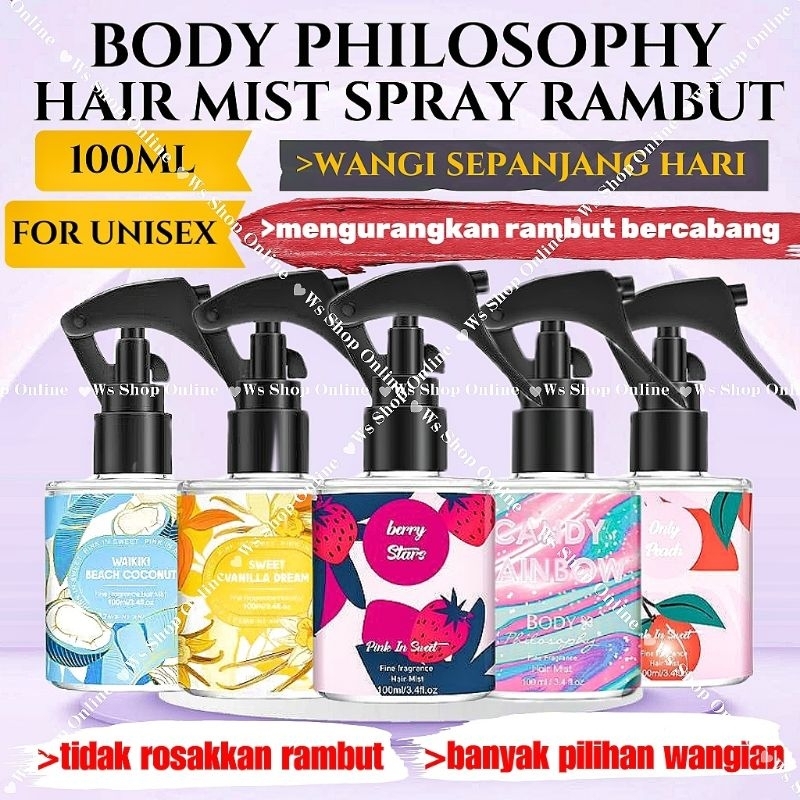 100ML Body Philosophy Perfume Hair Mist Hijab Spray Rambut For Women ...