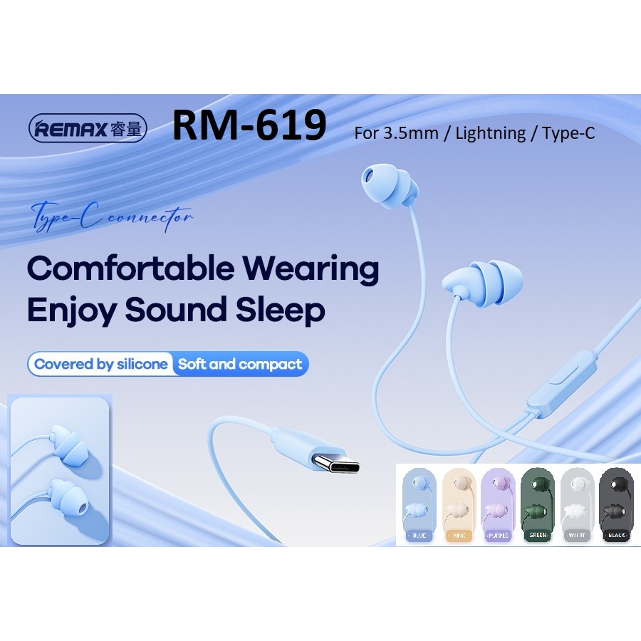 Original Remax RM-619 Earphone Comfort Sleep In-Ear Earbuds Headphone ...