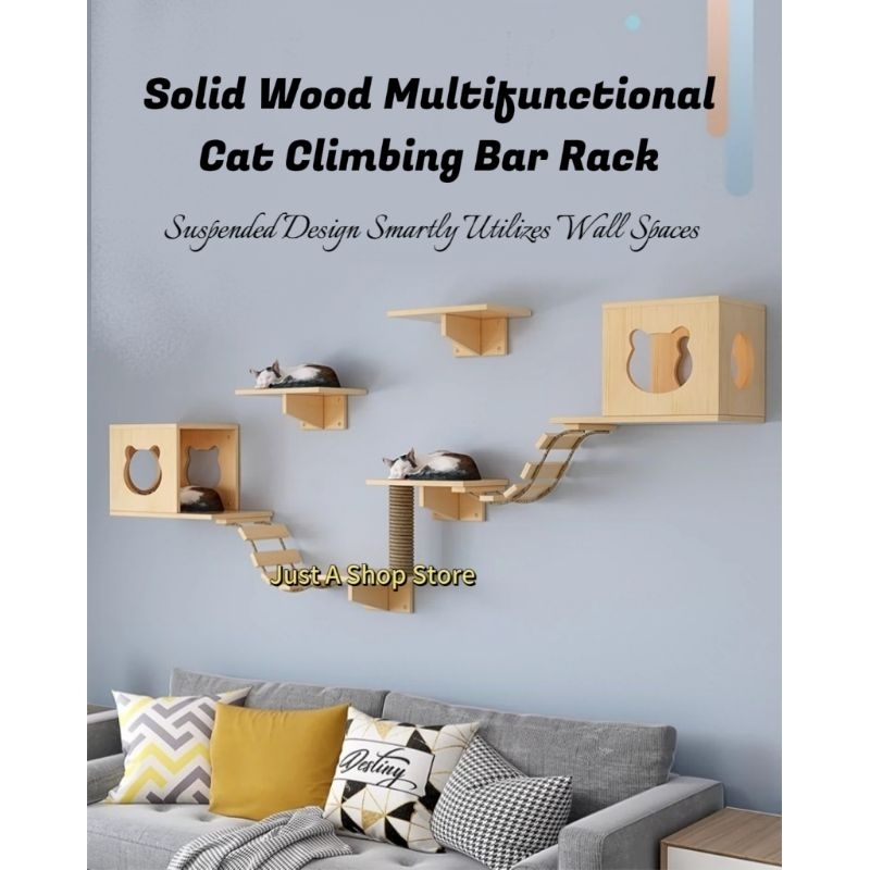 DIY Solid Wood Wall Mounted Cat Shelves Cat House Cat Nest Cat Climbing ...