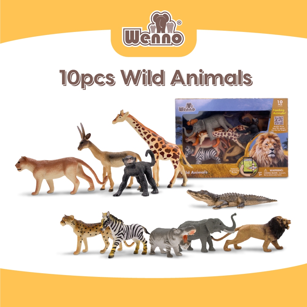 Wenno 10pcs Wild Animals in window box Educational Realistic Plastic ...