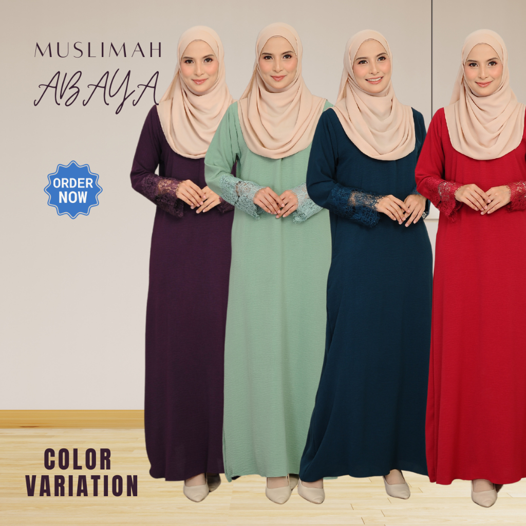 ABAYA Muslimah Lace Embroidery Maxi Dress Plain Baju Raya CEY 2024 ...