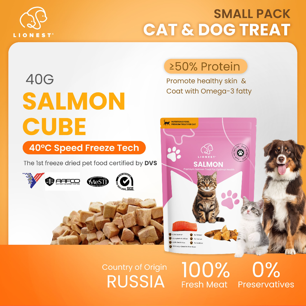 LIONEST PETS Salmon Cube (Snack Pack 40g) Premium Freeze-Dried Pet Food ...