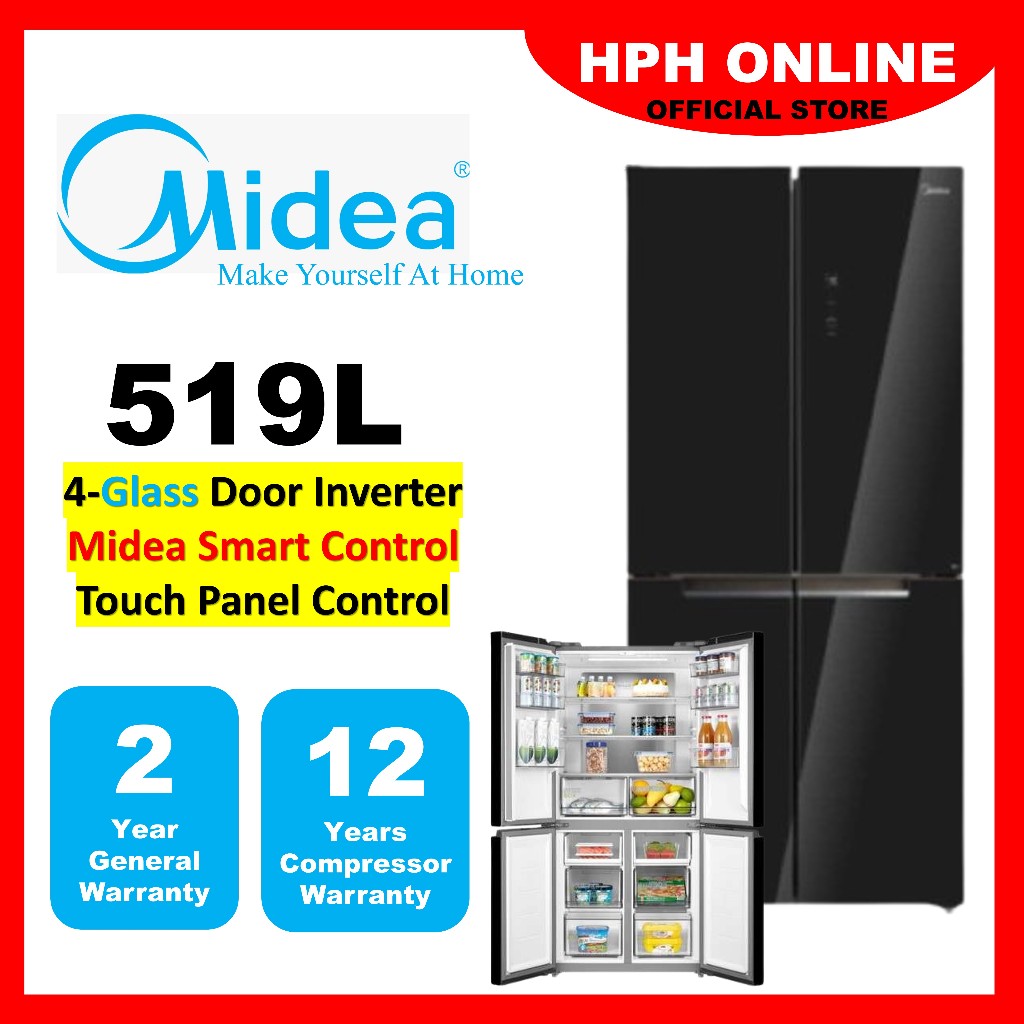 Midea 4 Door Multi Door Fridge Refrigerator with Inverter (519L / 507L ...