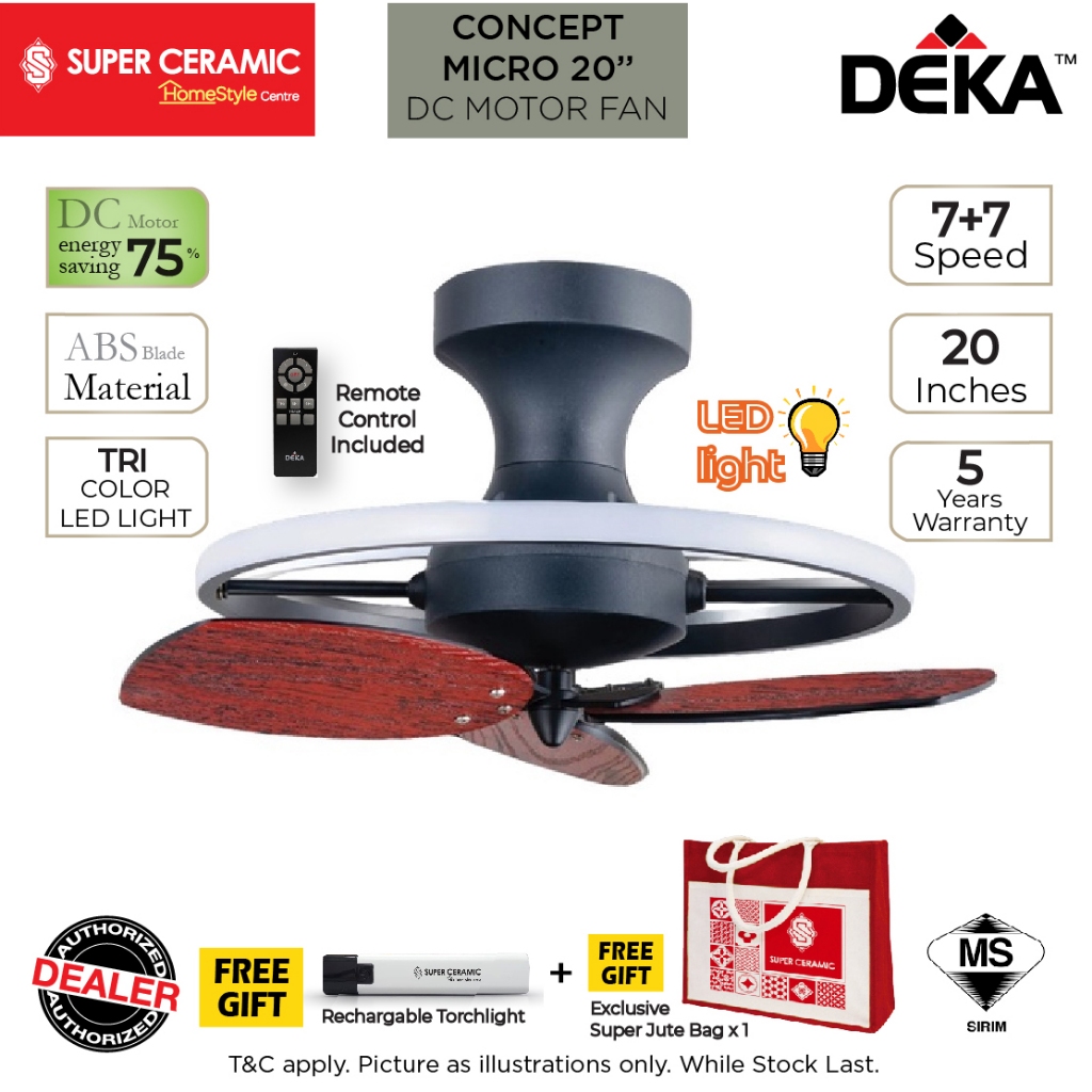 DEKA Concept Micro 3 Blades DC Motor with 7 Speeds Control Ceiling Fan ...