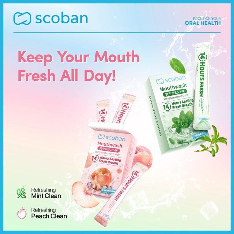Scoban Peach Mint Clean Mouthwash Cool Fresh Breathe Protect Gums Value ...
