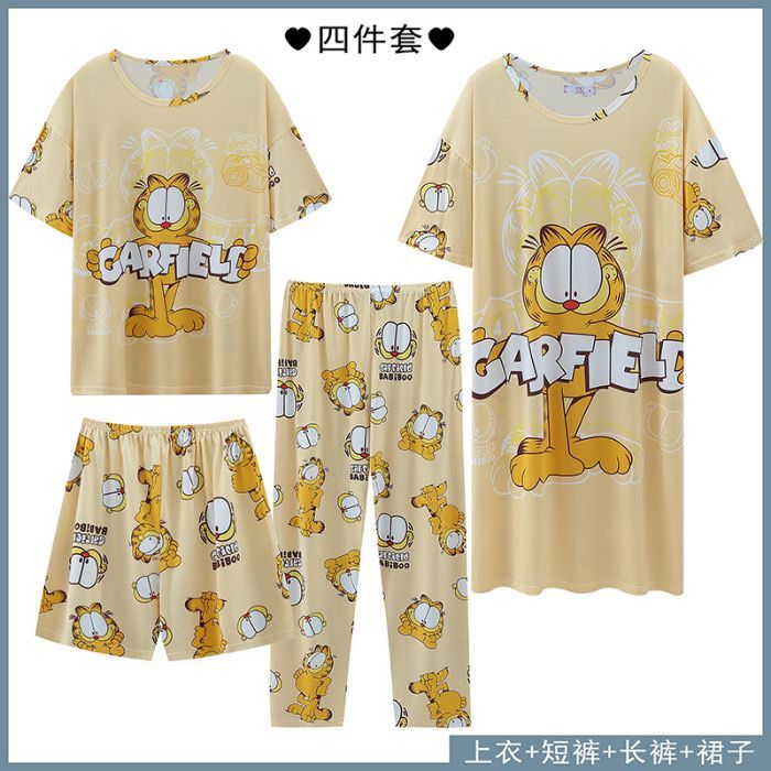 Pajamas women's four piece casual loose thin style pajamas dress ...