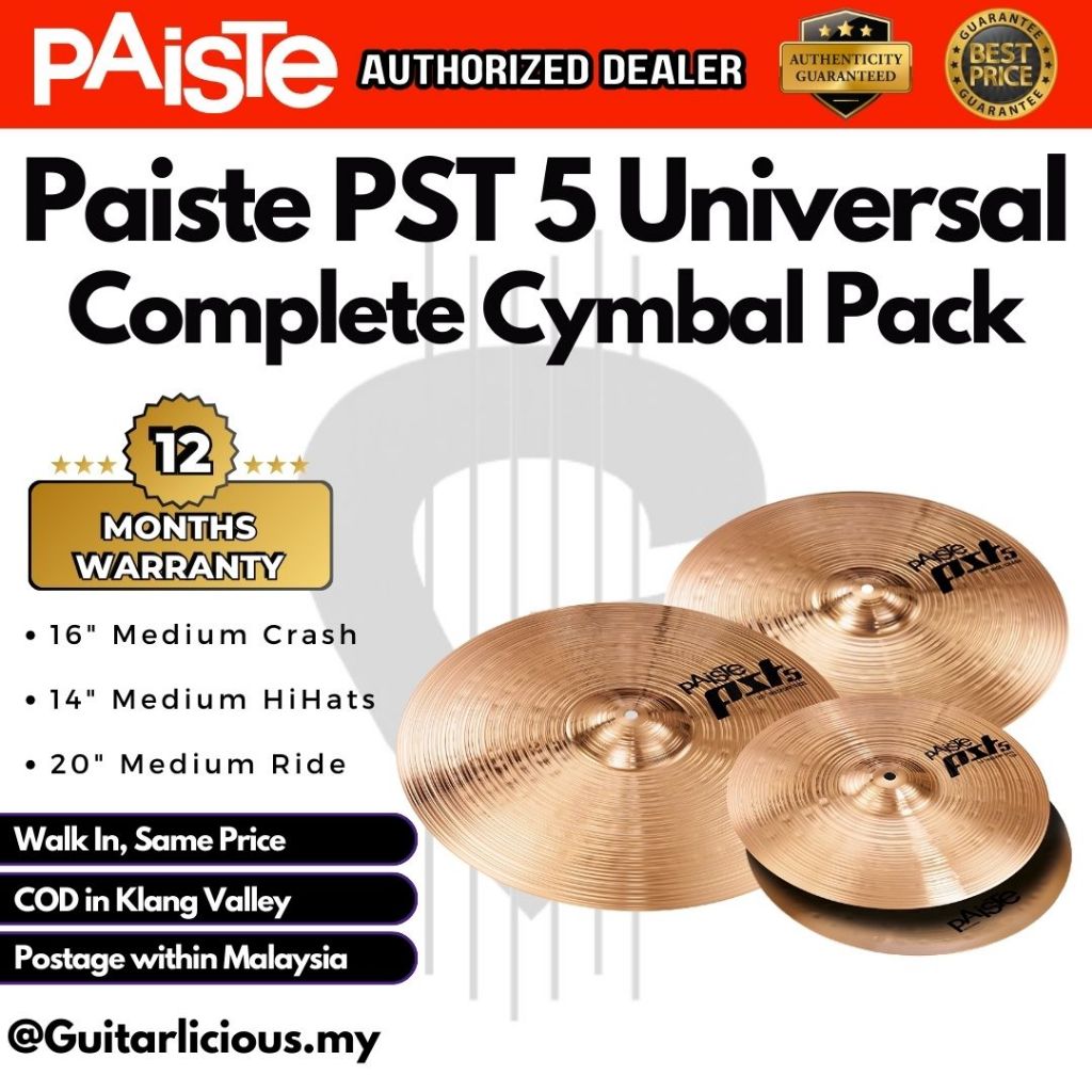 Paiste PST 5 Universal Cymbal Set 14inch Hi-Hat / 16inch Crash / 20inch ...