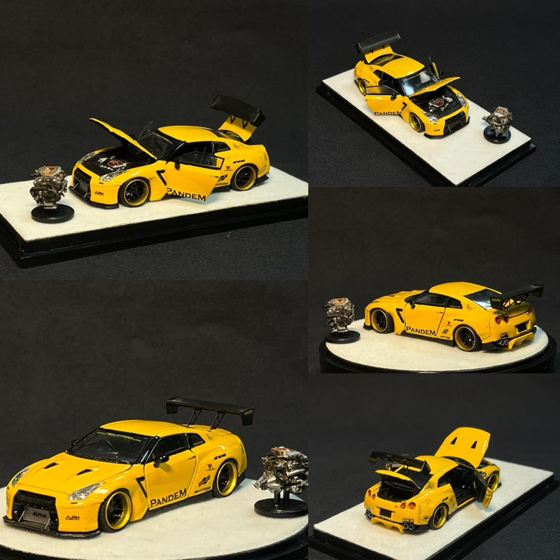 PGM 1/64 Nissan GTR R35 Pandem (Yellow) Fully Open Parts with Engine ...