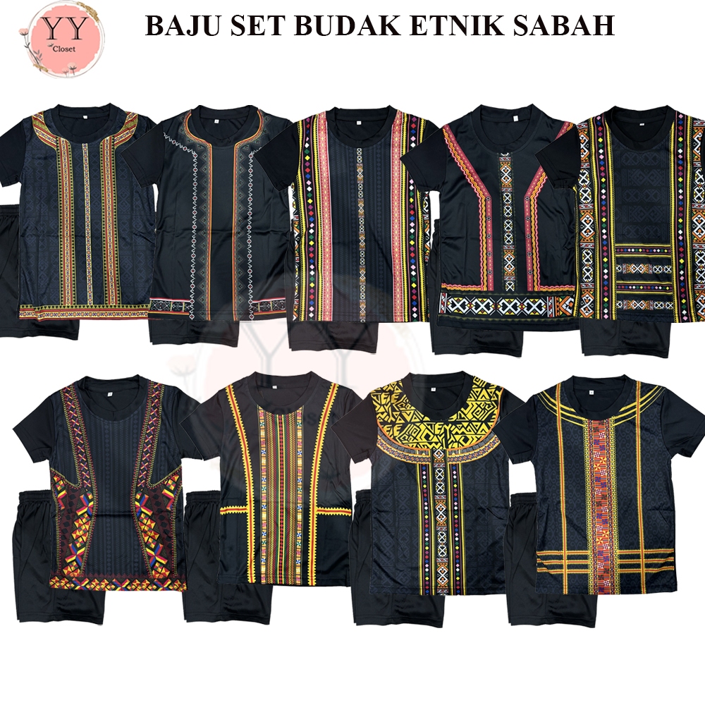 UNISEX BAJU SET BUDAK ETNIK SABAH TRADITIONAL CORAK PRINT|6-16 | Shopee ...