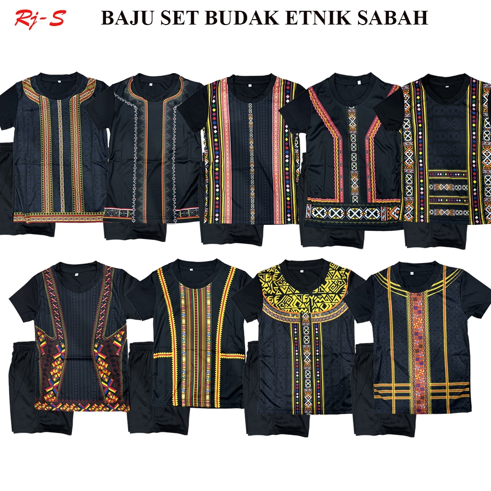 UNISEX BAJU SET BUDAK ETNIK SABAH TRADITIONAL CORAK PRINT|6-16 | Shopee ...