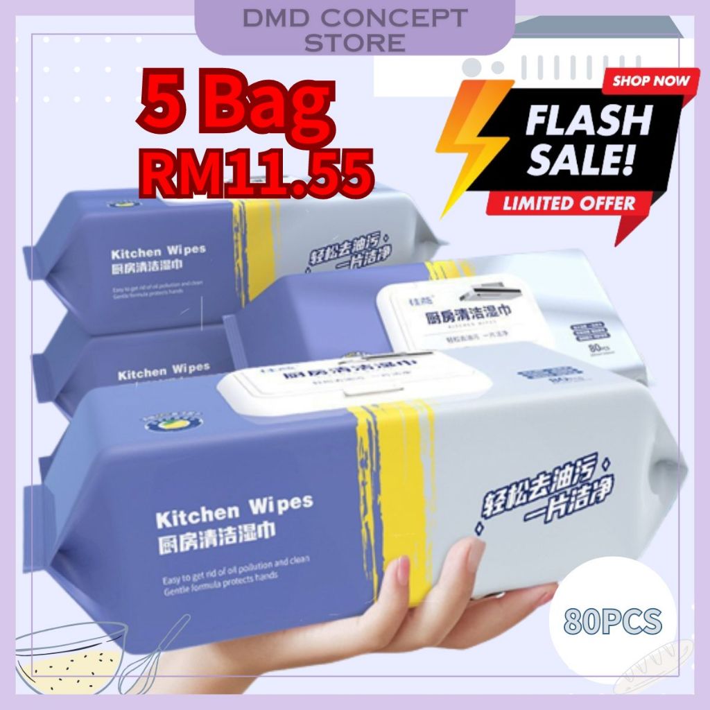 5 Packs SKIN FRIENDLY 80pcs Thick Kitchen Cleaning Wipes ...