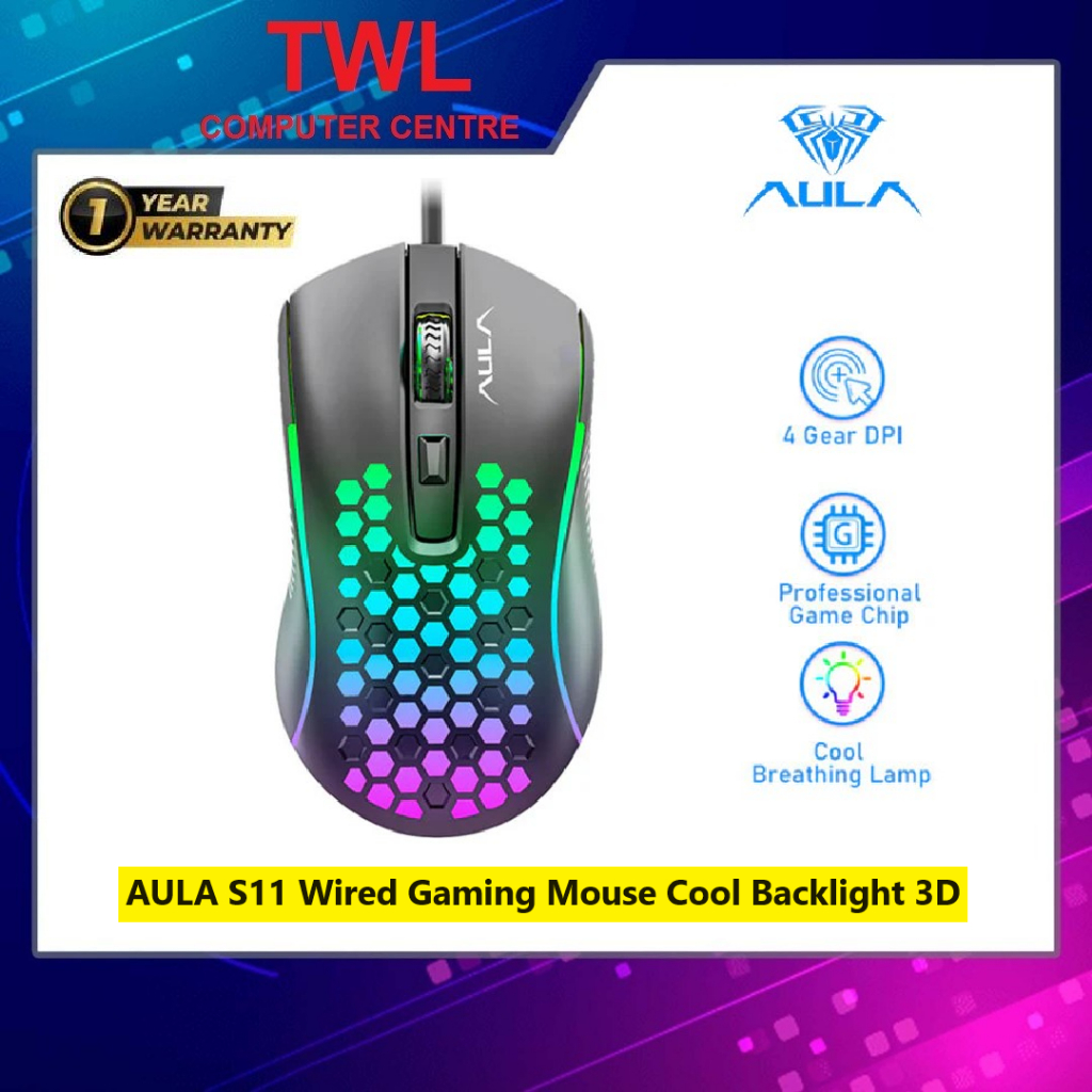 AULA Wired Gaming Mouse S11 3600DPI Cool Backlight 3D(1Y Warranty ...