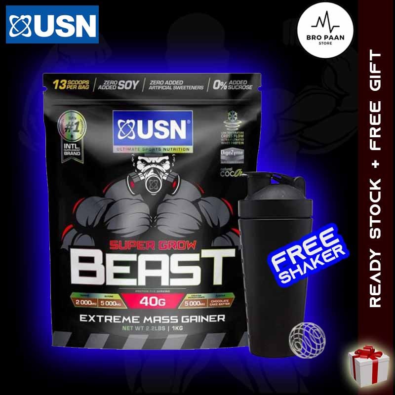 USN Super Grow Beast (4kg, Chocolate) - Extreme Mass Gainer, Weight ...
