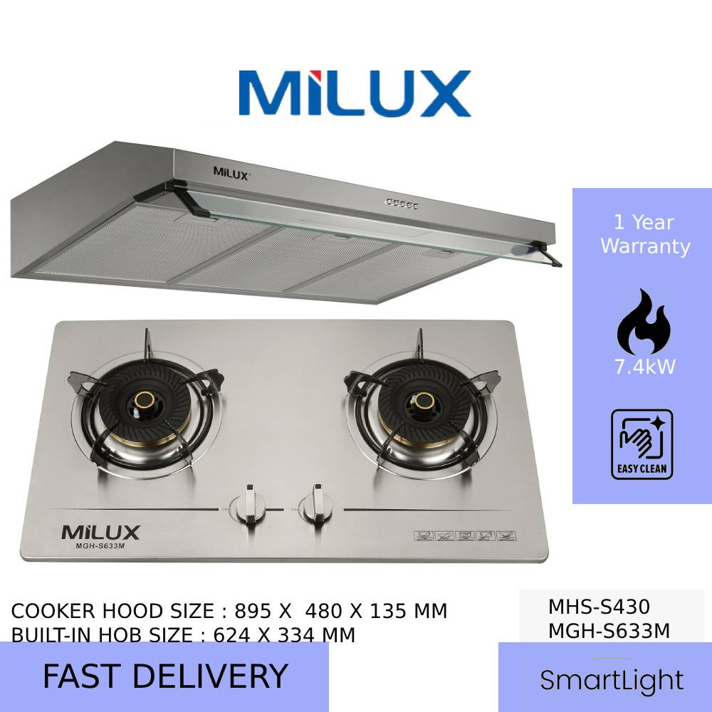 Milux MHS-S430 + MGH-S633M Slim Hood & Stainless Steel Premium Built-in ...