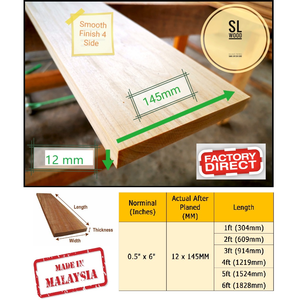 12x145MM (Long) Balau Solid Wood (S4S) / Batang Kayu Balau Siap Ketam ...